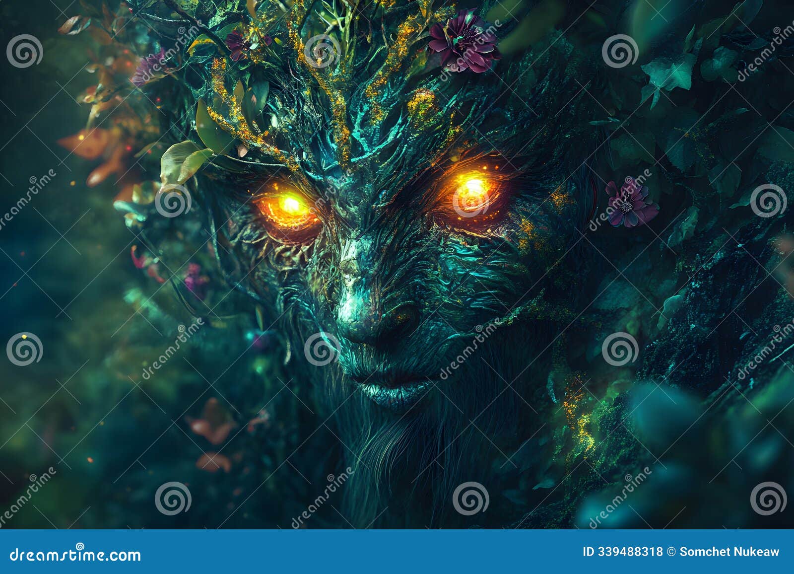A Mystical Tree With Face-like Hollows In A Foggy Forest.By Generative ...