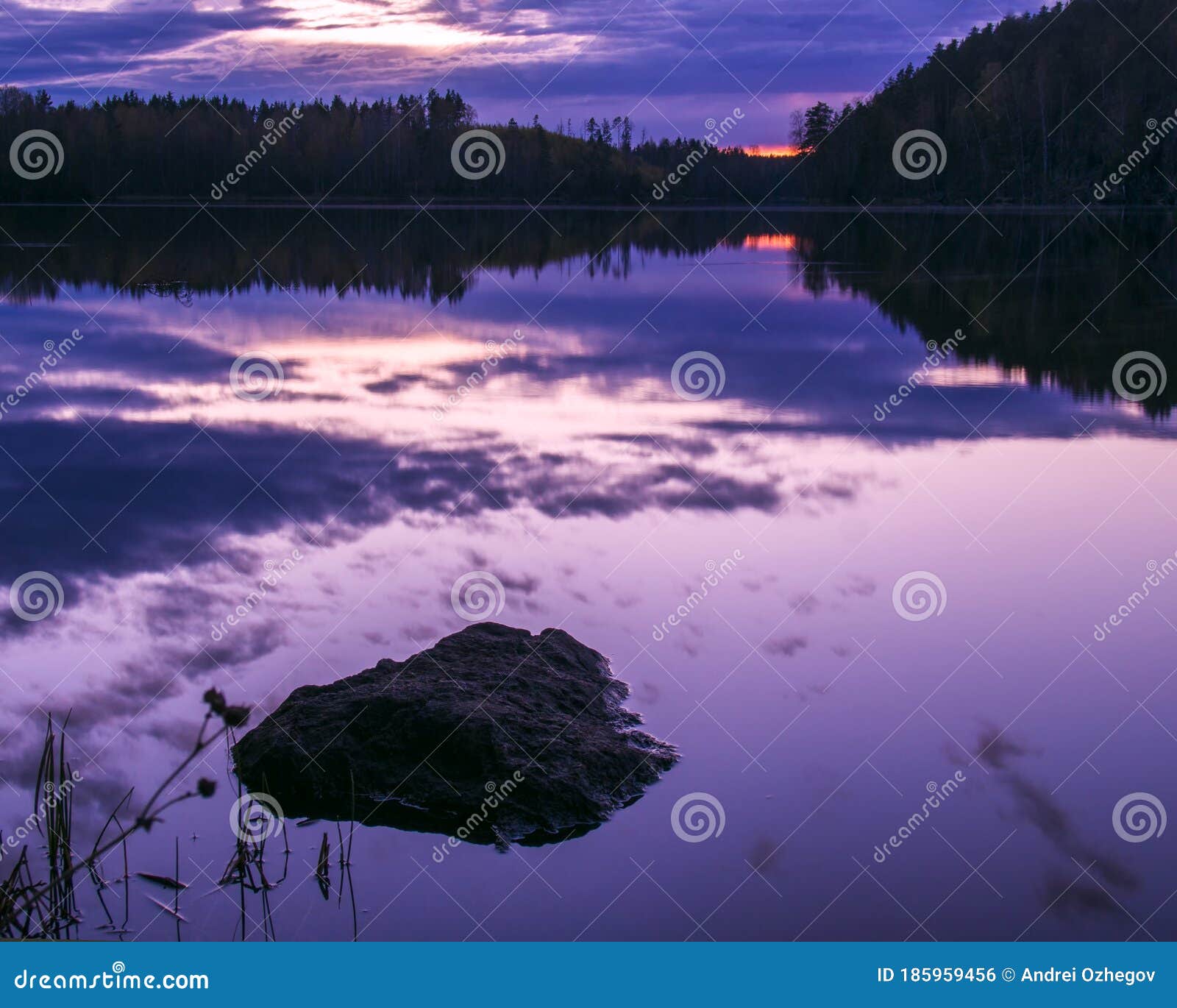 Mystical Twilight Lake. Sunset on the Lake Stock Photo - Image of lakes ...