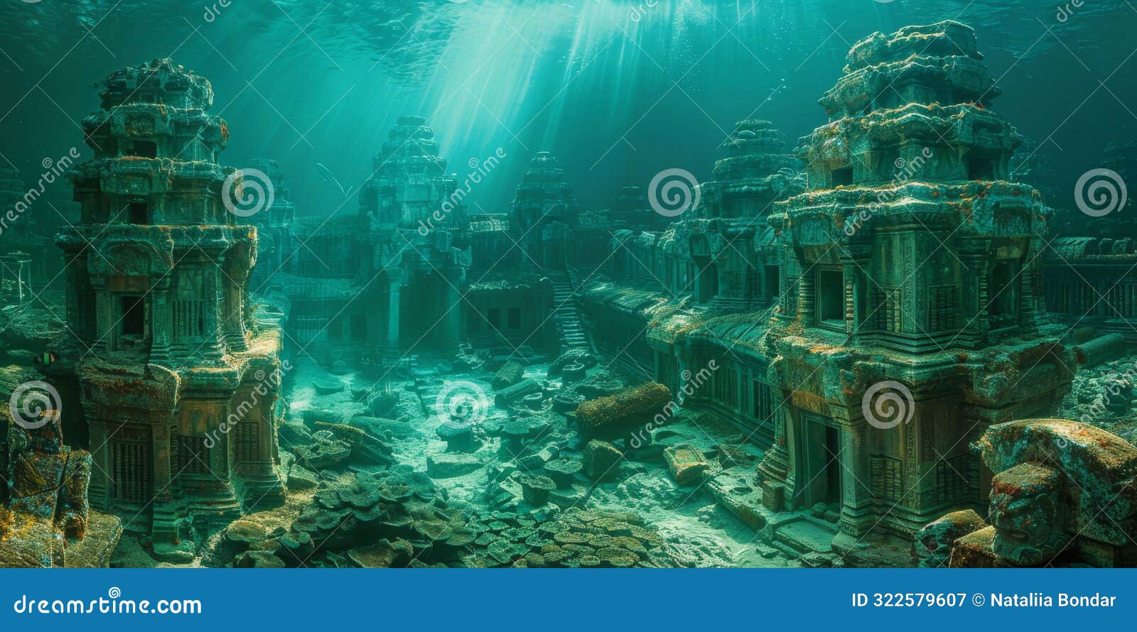 Mystical Underwater Lost City Ruins with Ancient Architecture ...
