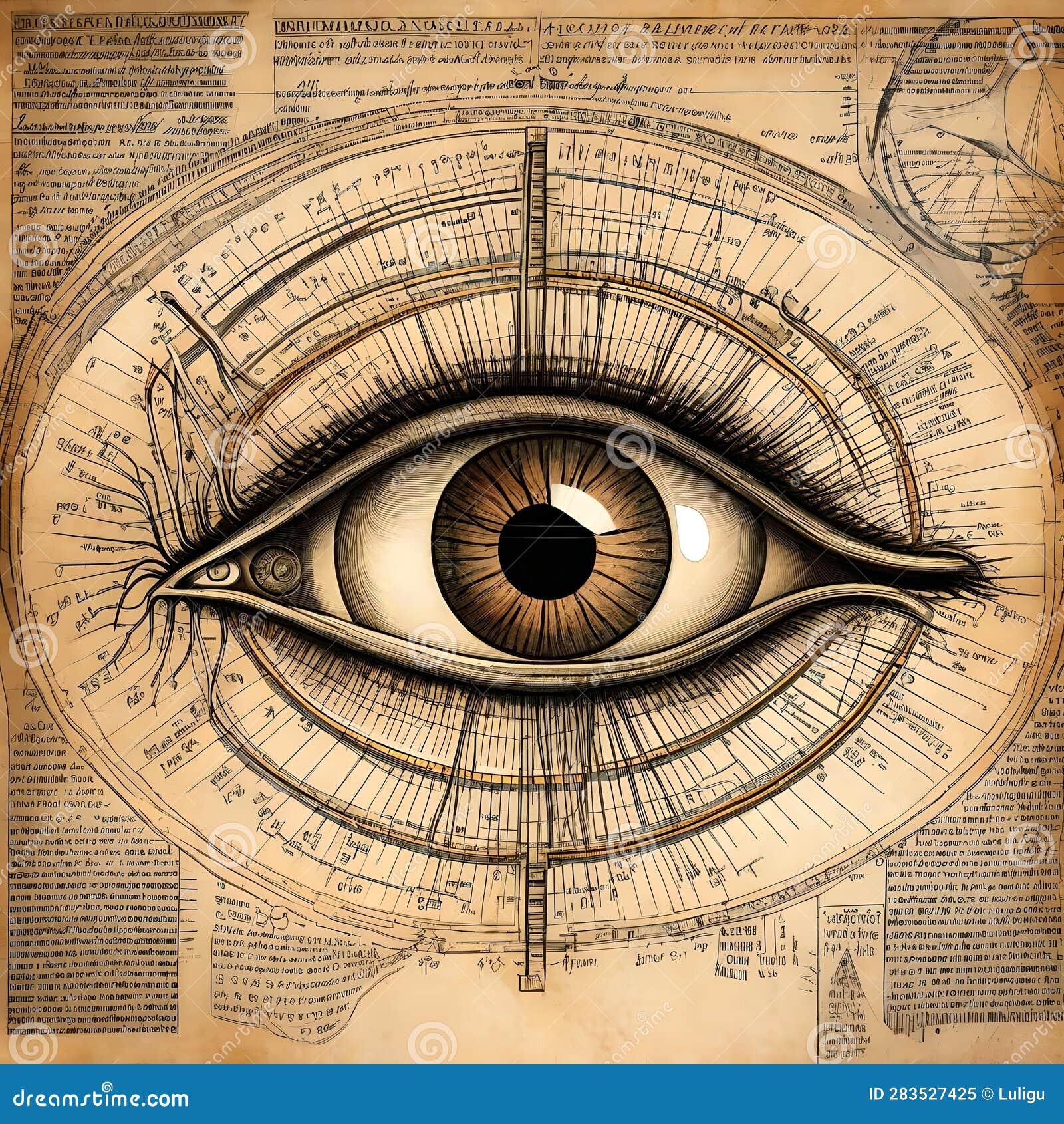 Mystical Vision: Annotated Monochromatic Diagram of the Human Eye Stock ...