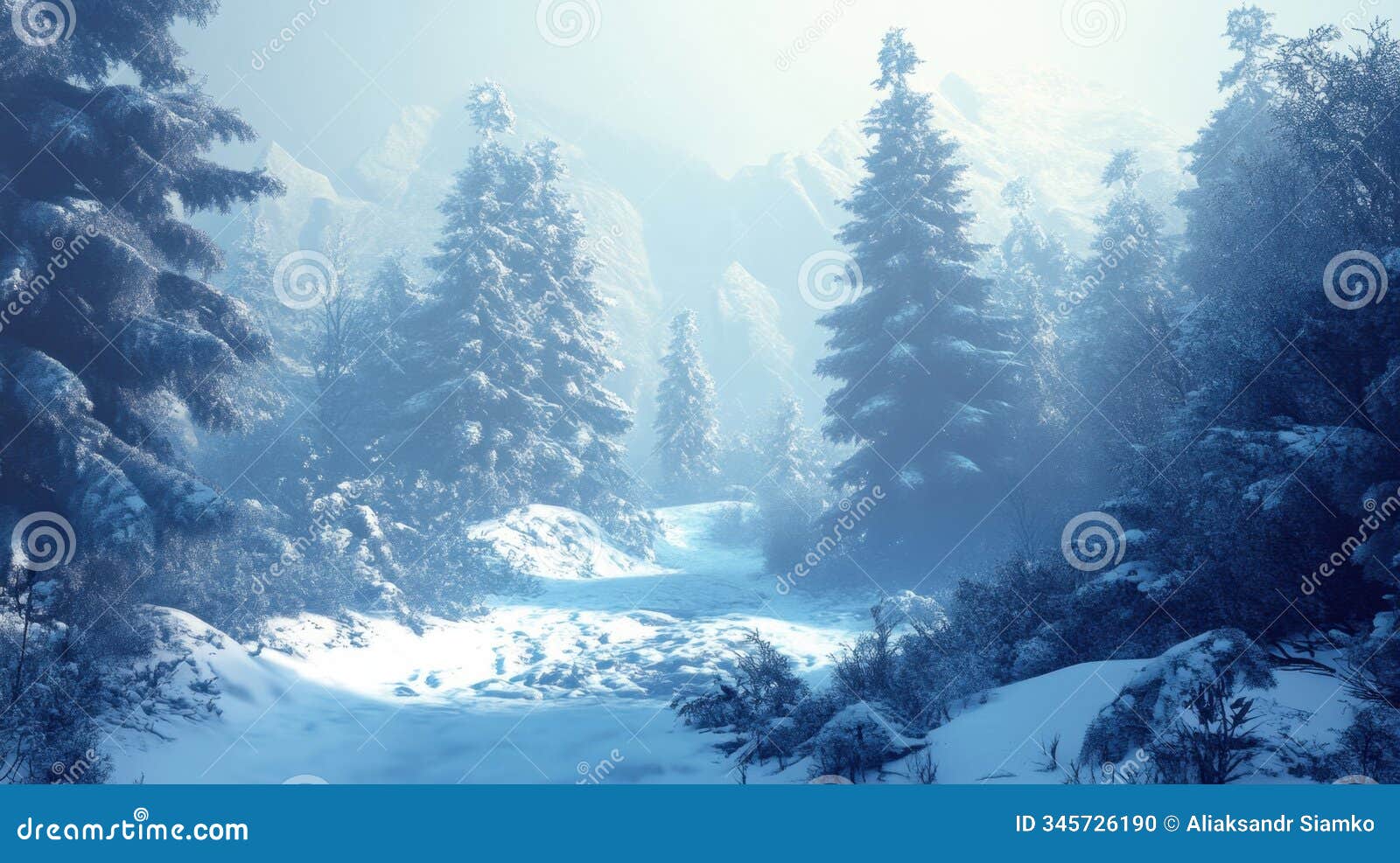 Mystical Winter Wonderland: Snowy Forest Landscape With Rising Fog In ...