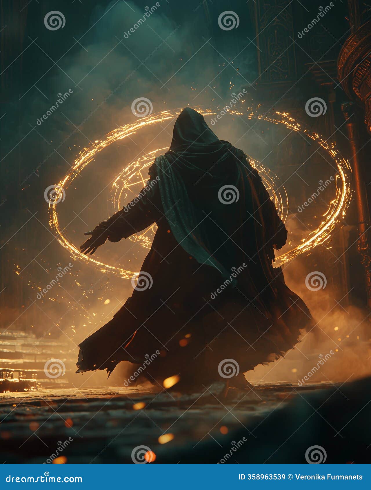Mystical Wizard Casting a Spell in an Enchanted Realm Stock Image ...