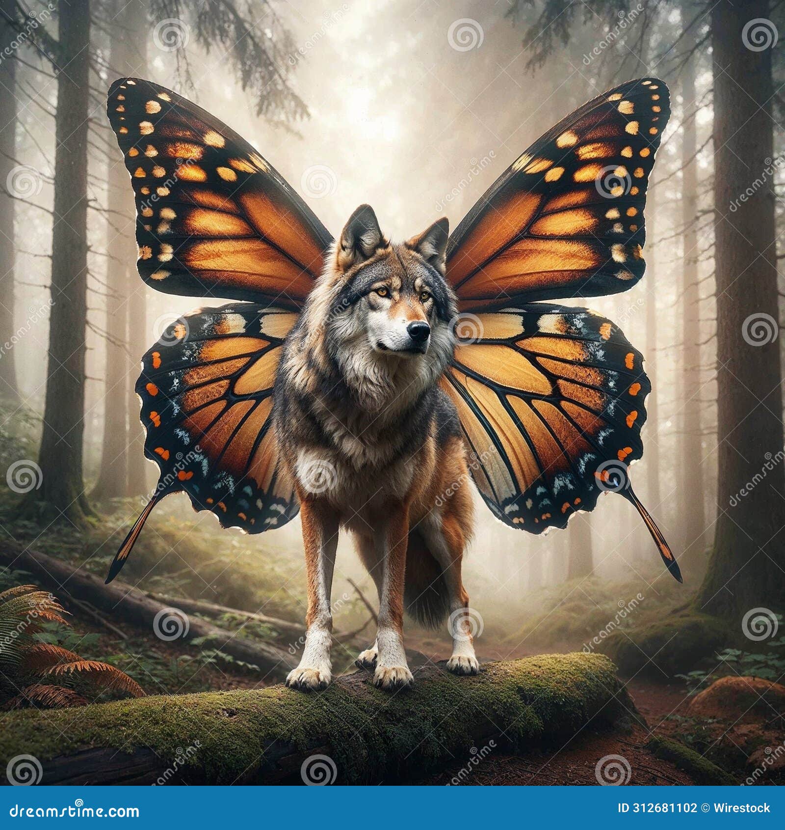Mystical Wolf with Butterfly Wings in an Enchanted Forest - AI ...