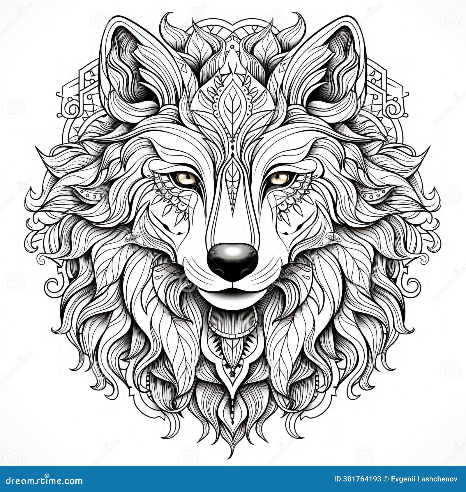 Mystical wolf line art stock illustration. Illustration of wild - 301764193