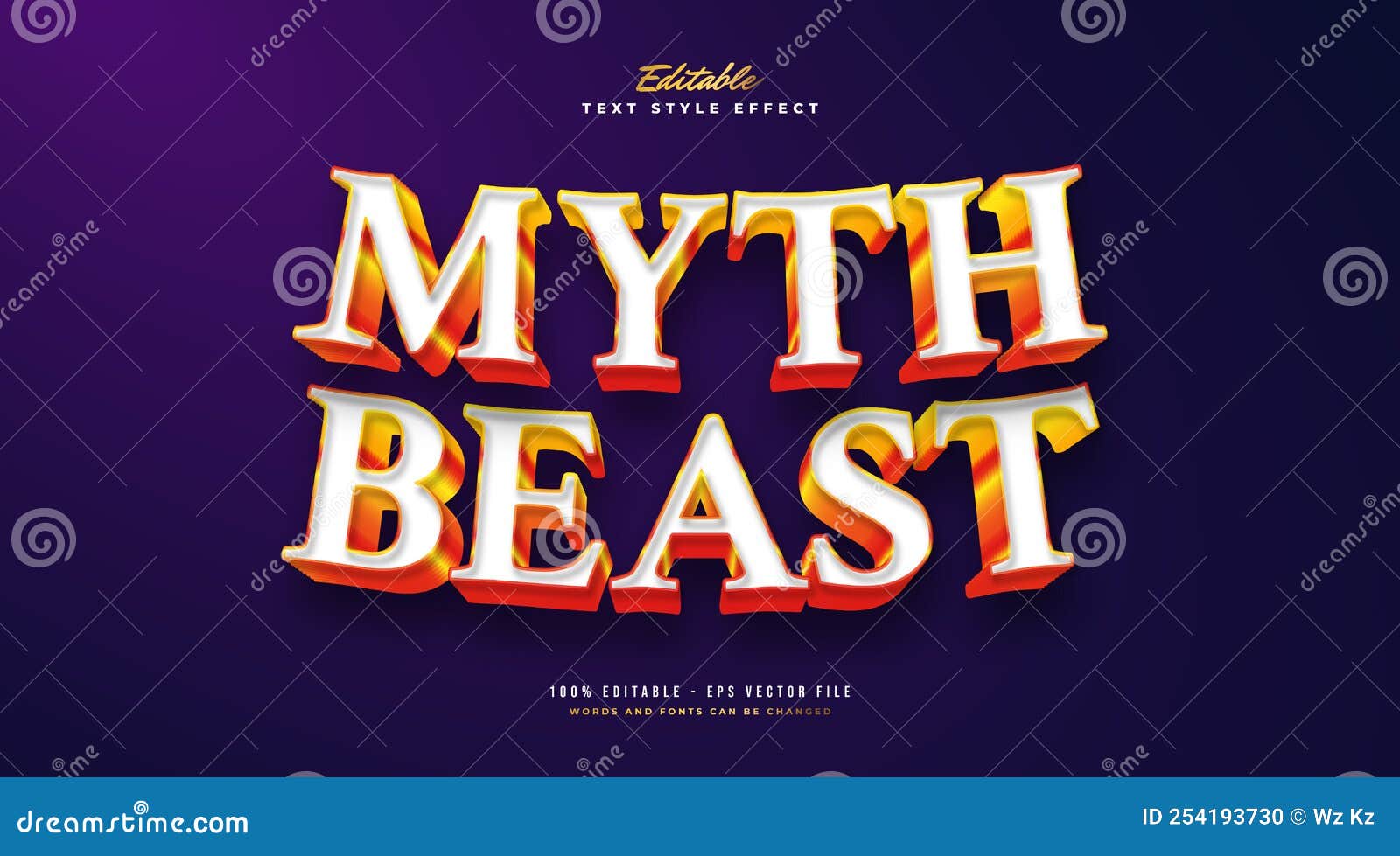 Myth Beast Text Style in White and Orange with 3D Embossed Effect Stock ...
