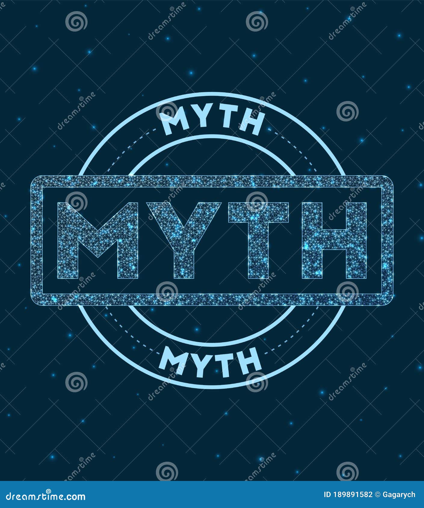 Myth. Glowing round badge stock vector. Illustration of connection ...