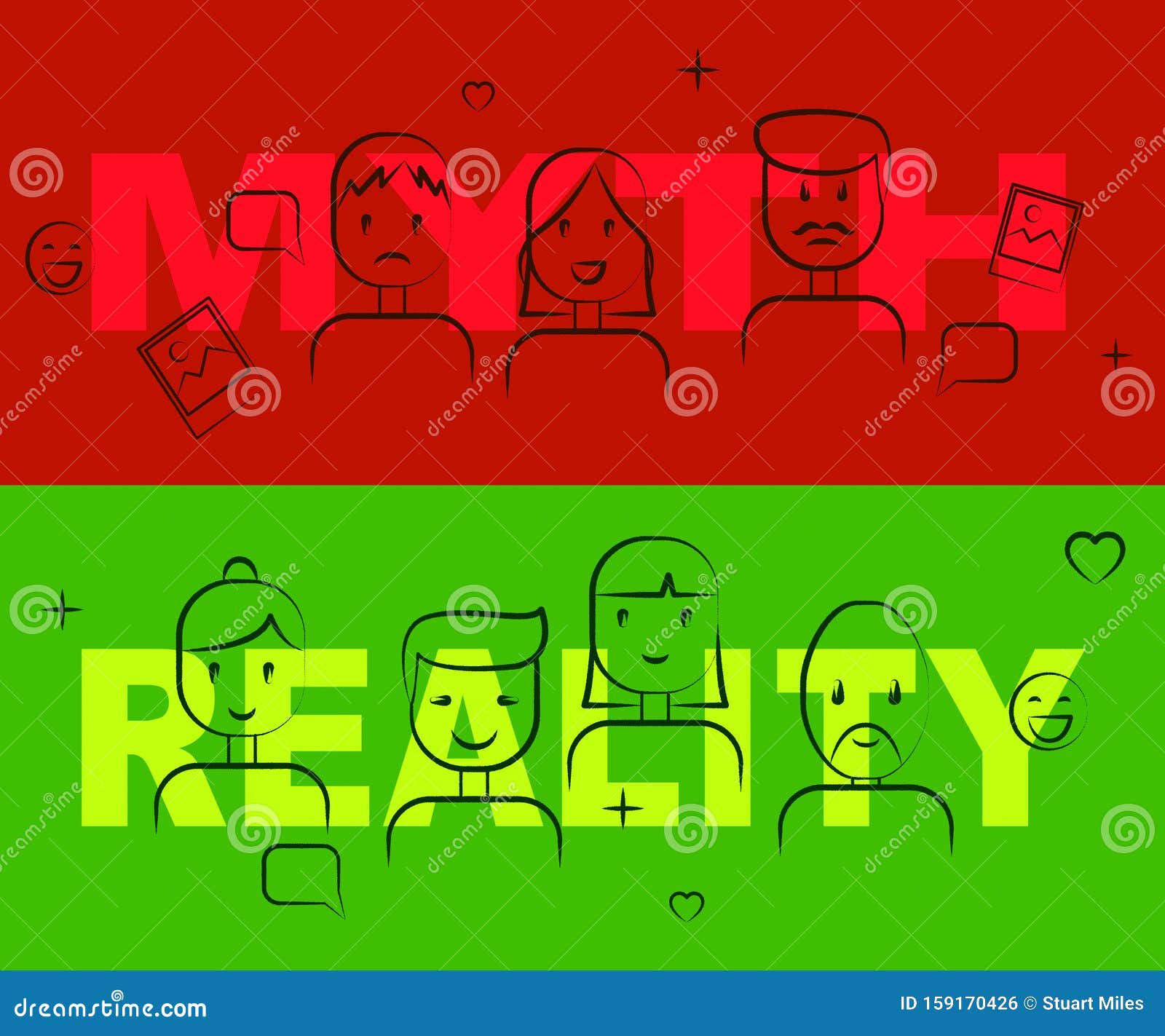 Myth Vs Reality Words Demonstrating Authenticity Versus False Facts ...