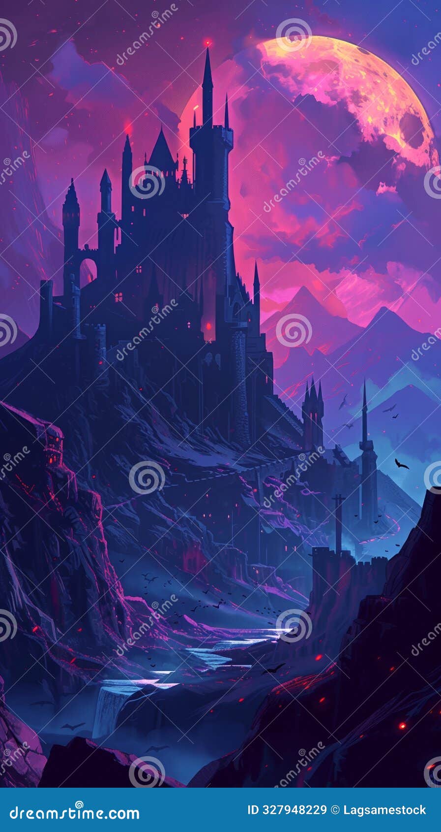 Mythic Castle on the Mountain Top Stock Illustration - Illustration of ...