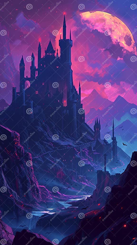 Mythic Castle on the Mountain Top Stock Illustration - Illustration of ...