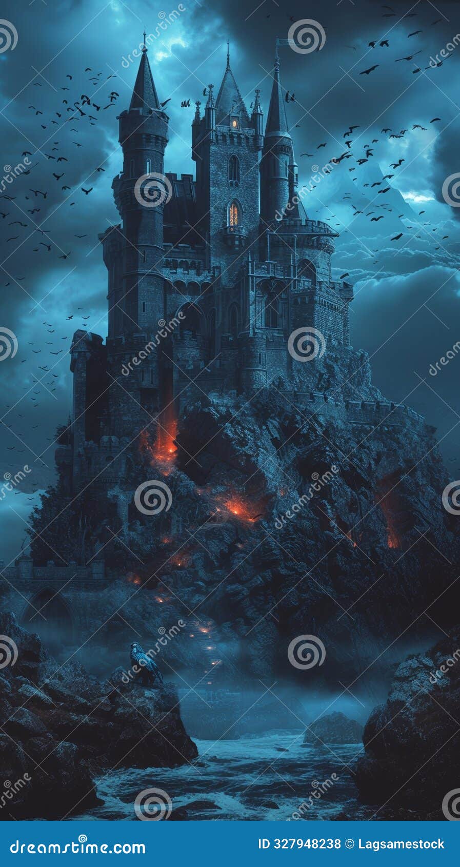 Mythic Castle on the Mountain Top Stock Illustration - Illustration of ...