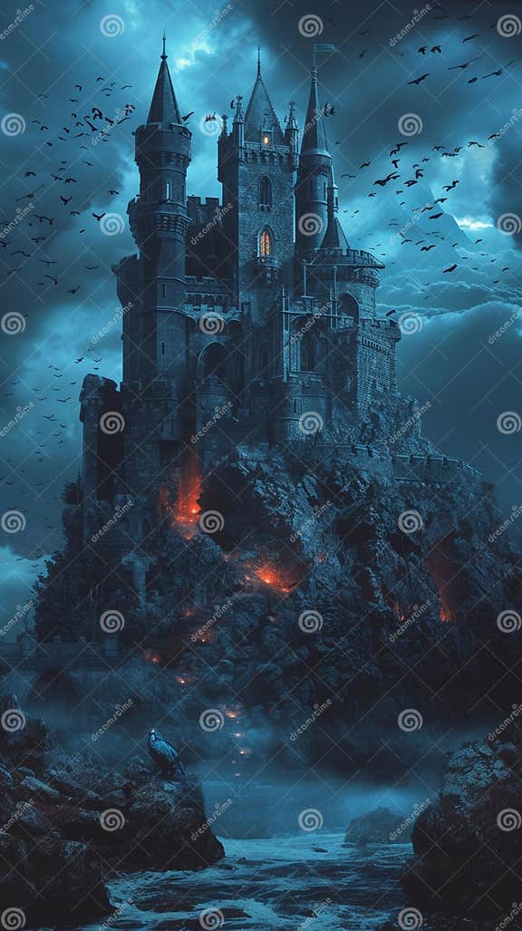 Mythic Castle on the Mountain Top Stock Illustration - Illustration of ...