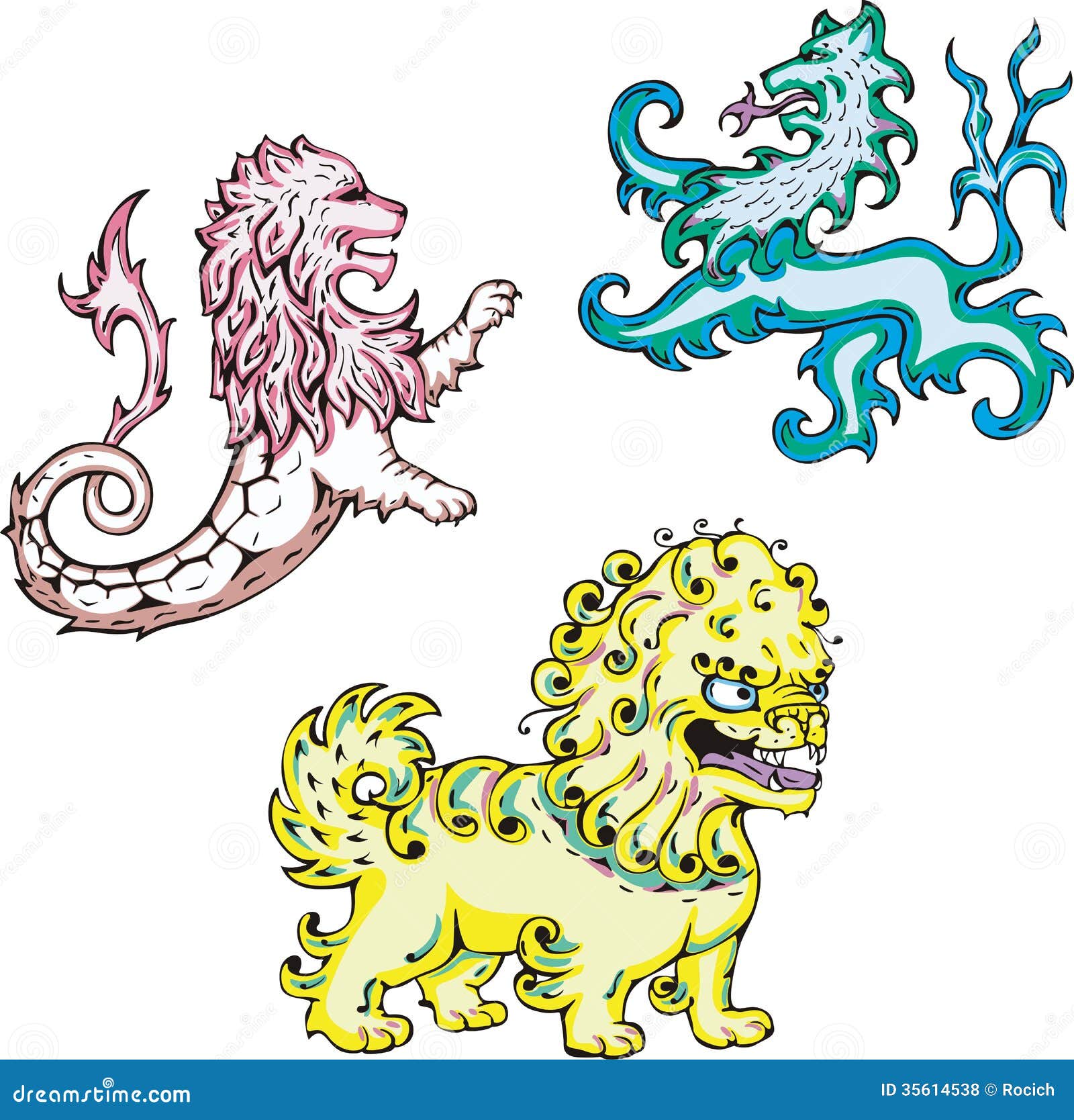 Mythic lions stock vector. Illustration of heraldry, tibetan - 35614538