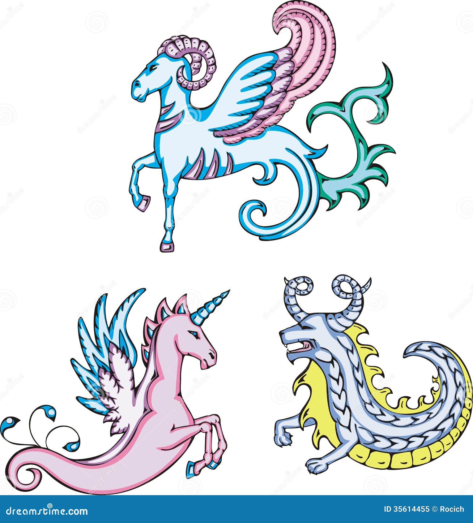 Mythic Creatures Collection, Vector Modern Art. Set Of Fantastic ...