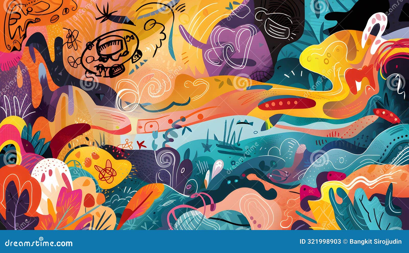 Mythical Abstract Background with Doodled Creatures Hints at ...