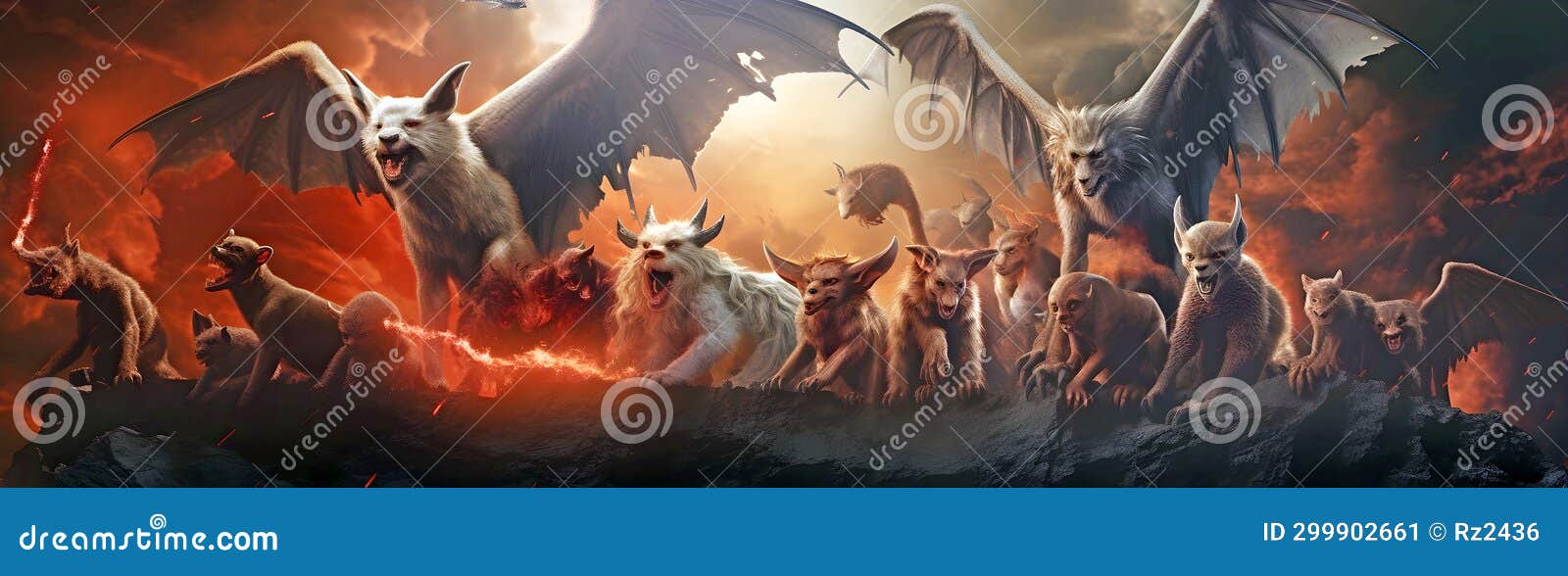 Group Of Mythical Underwater Creatures. Mermaids Vector Illustration ...