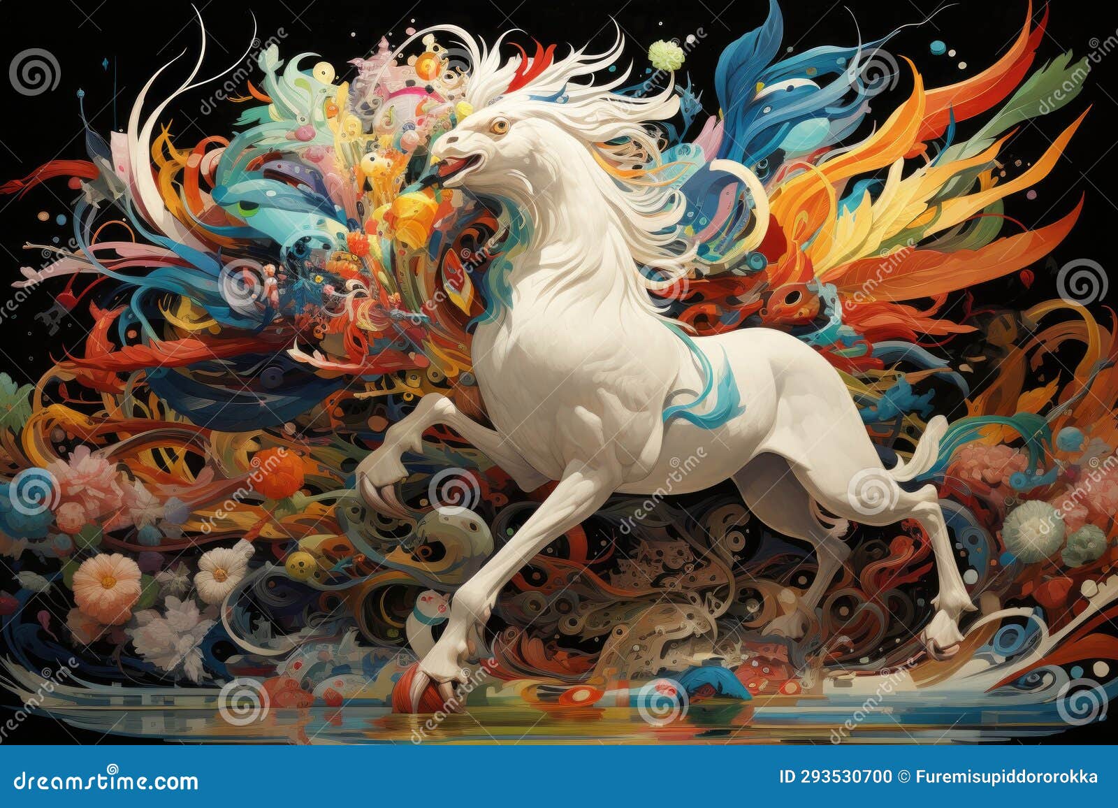 Mythical Animals and Creatures in an Abstract Composition Stock ...