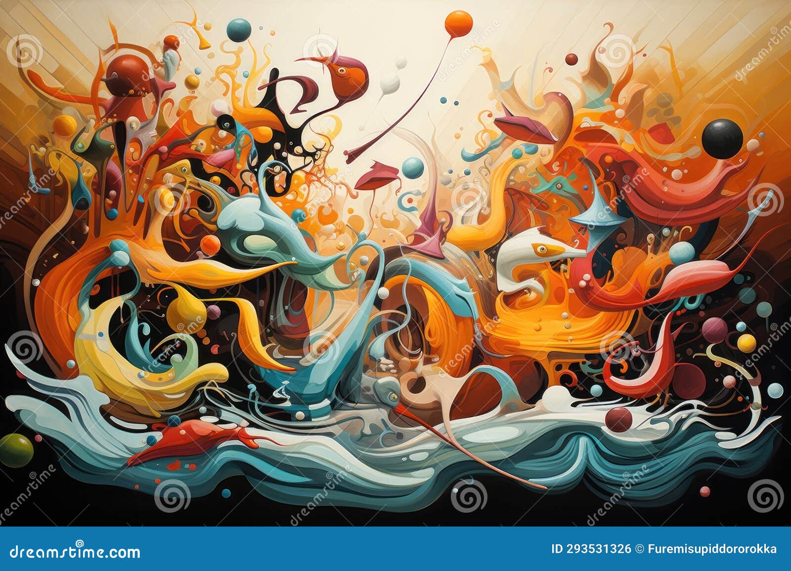 Mythical Animals and Creatures in an Abstract Composition Stock ...