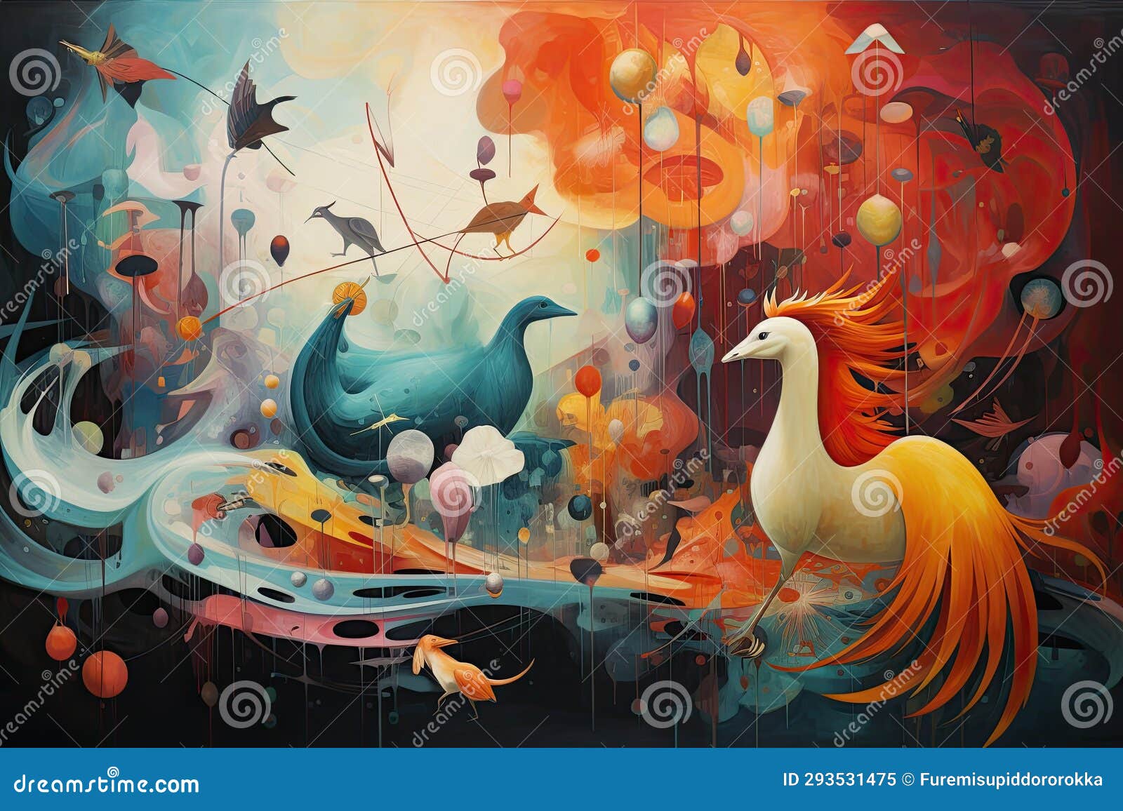 Mythical Animals and Creatures in an Abstract Composition Stock ...
