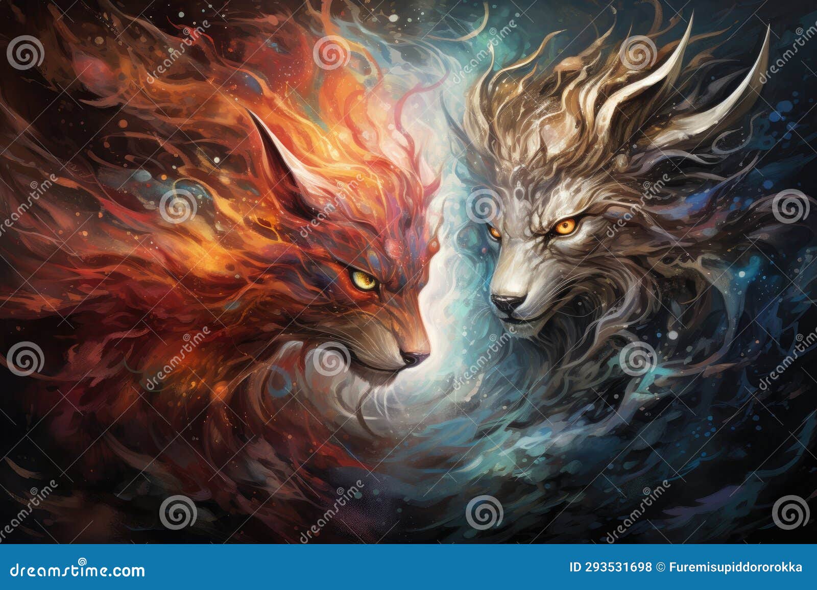 Mythical Animals and Creatures in an Abstract Composition Stock ...