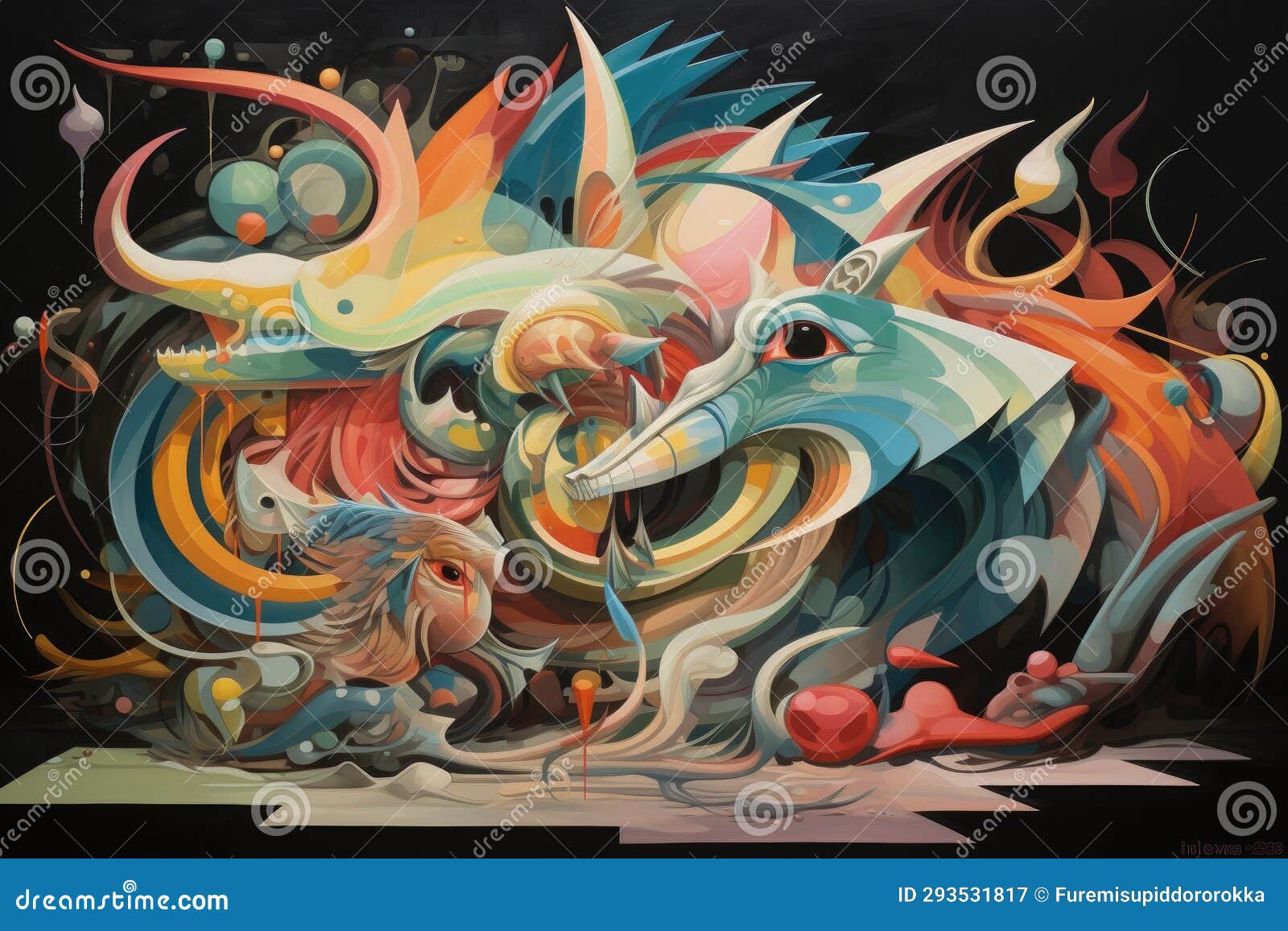 Mythical Animals and Creatures in an Abstract Composition Stock ...
