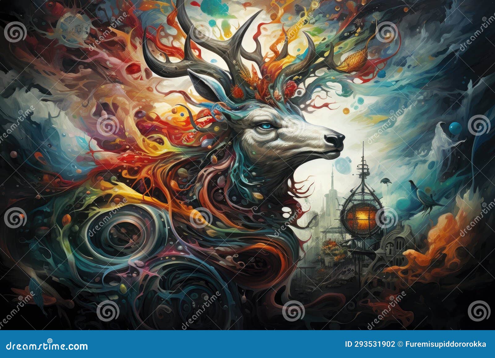 Mythical Animals and Creatures in an Abstract Composition Stock ...