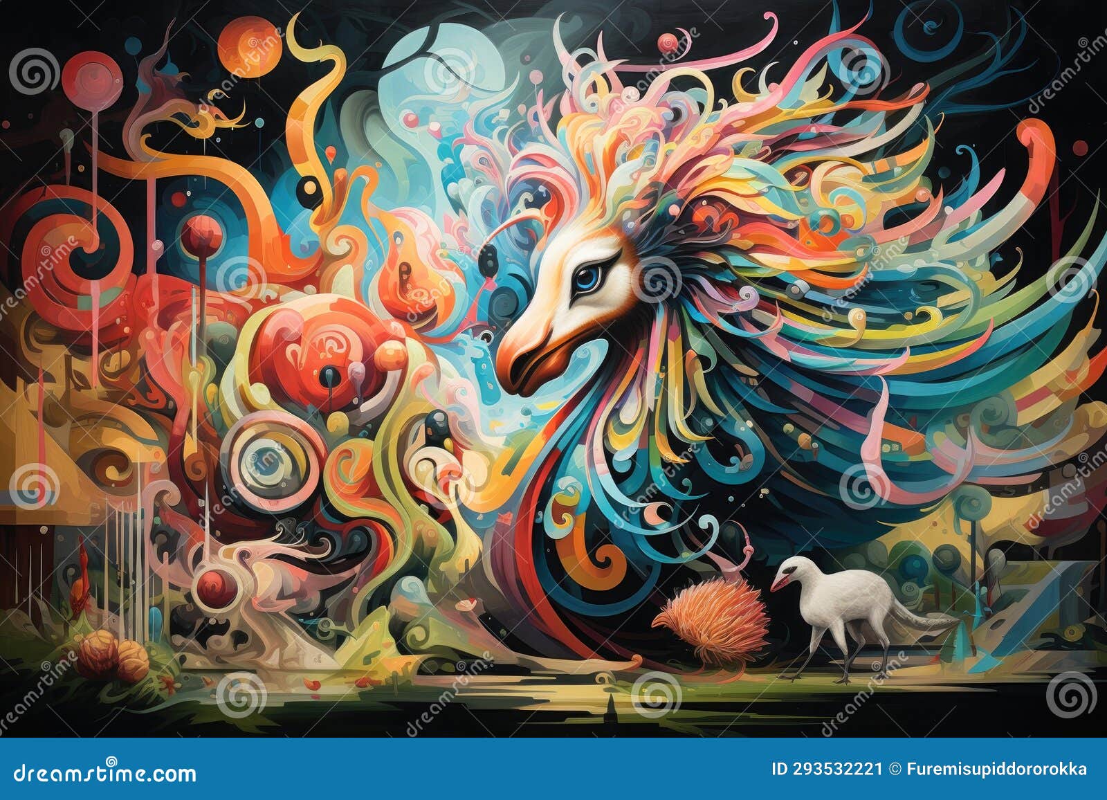 Mythical Animals and Creatures in an Abstract Composition Stock ...