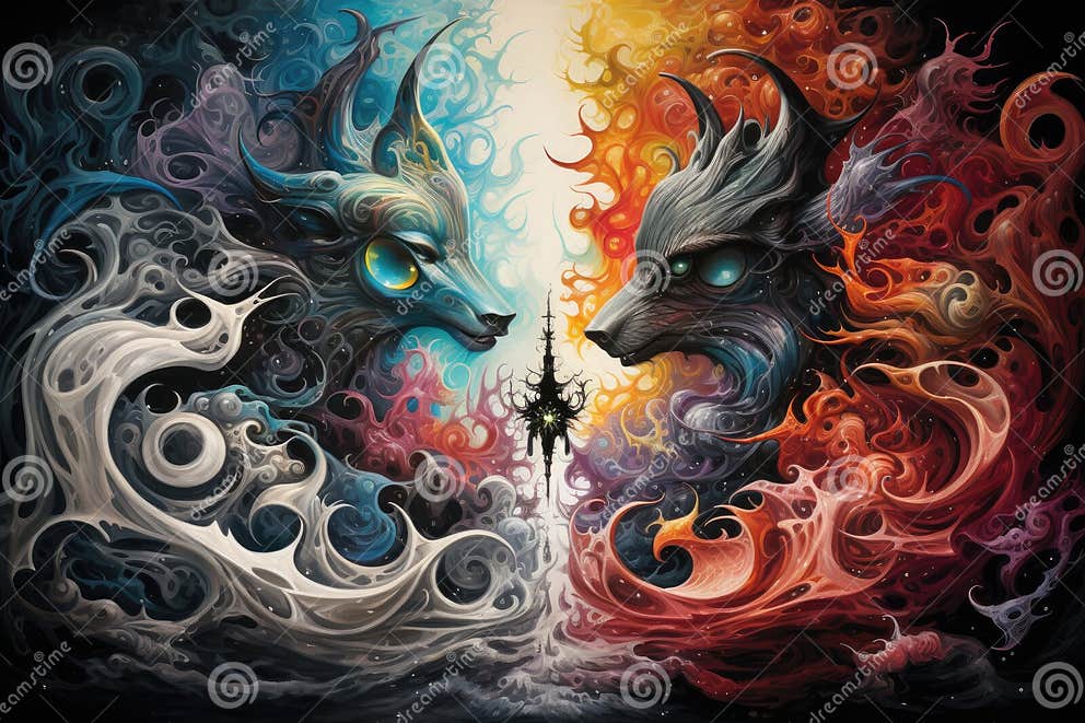 Mythical Animals and Creatures in an Abstract Composition Stock ...