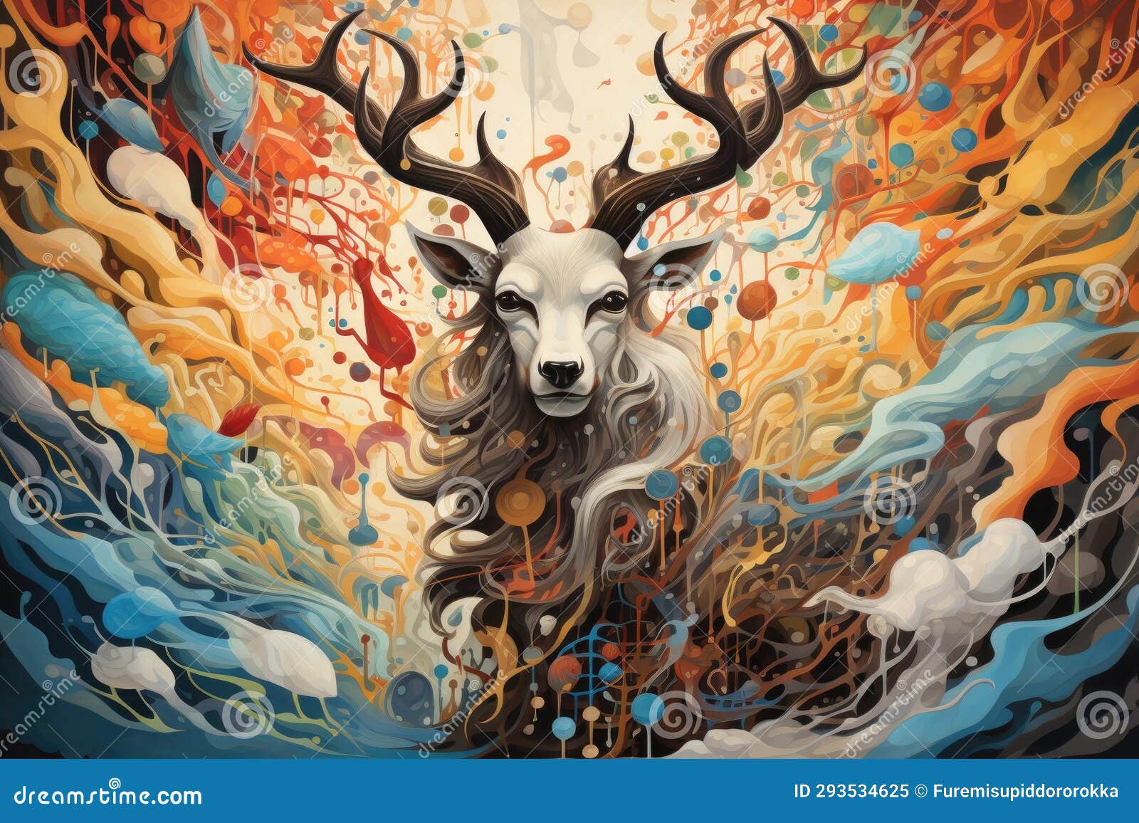 Mythical Animals and Creatures in an Abstract Composition Stock ...