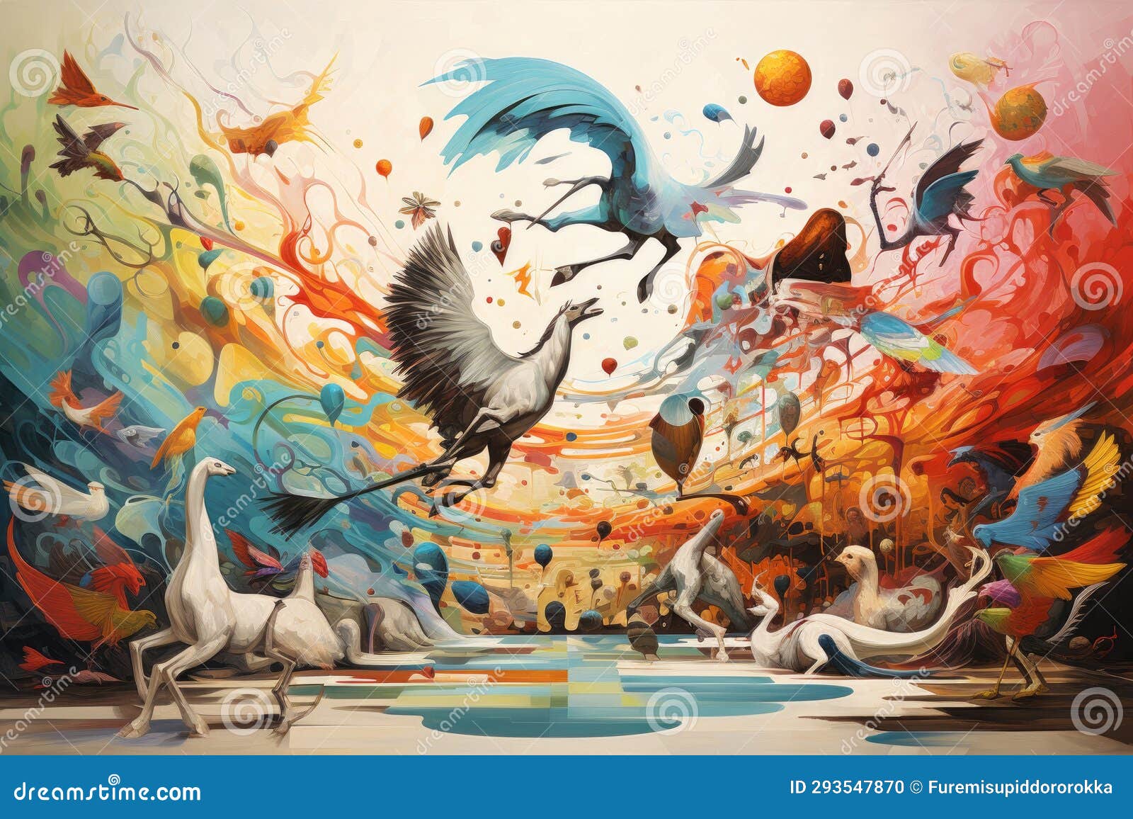 Mythical Animals and Creatures in an Abstract Composition Stock ...