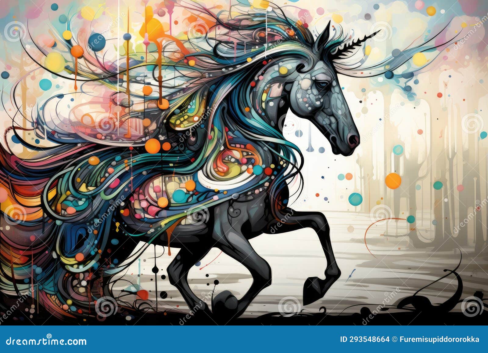 Mythical Animals and Creatures in an Abstract Composition Stock ...