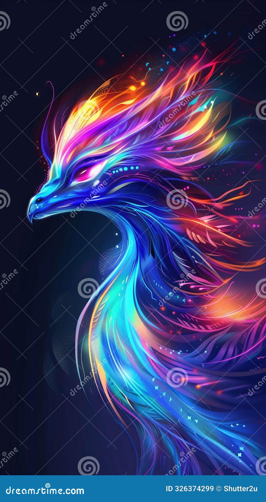 Neon-infused Fantasy: 3D Abstract Realm Hosts A Flying Blue Neon Frame ...