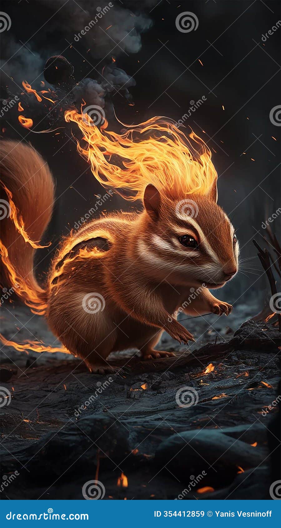 A Mythical Chipmunk-fire Hybrid Creature Stock Illustration - Illustration of flickering ...