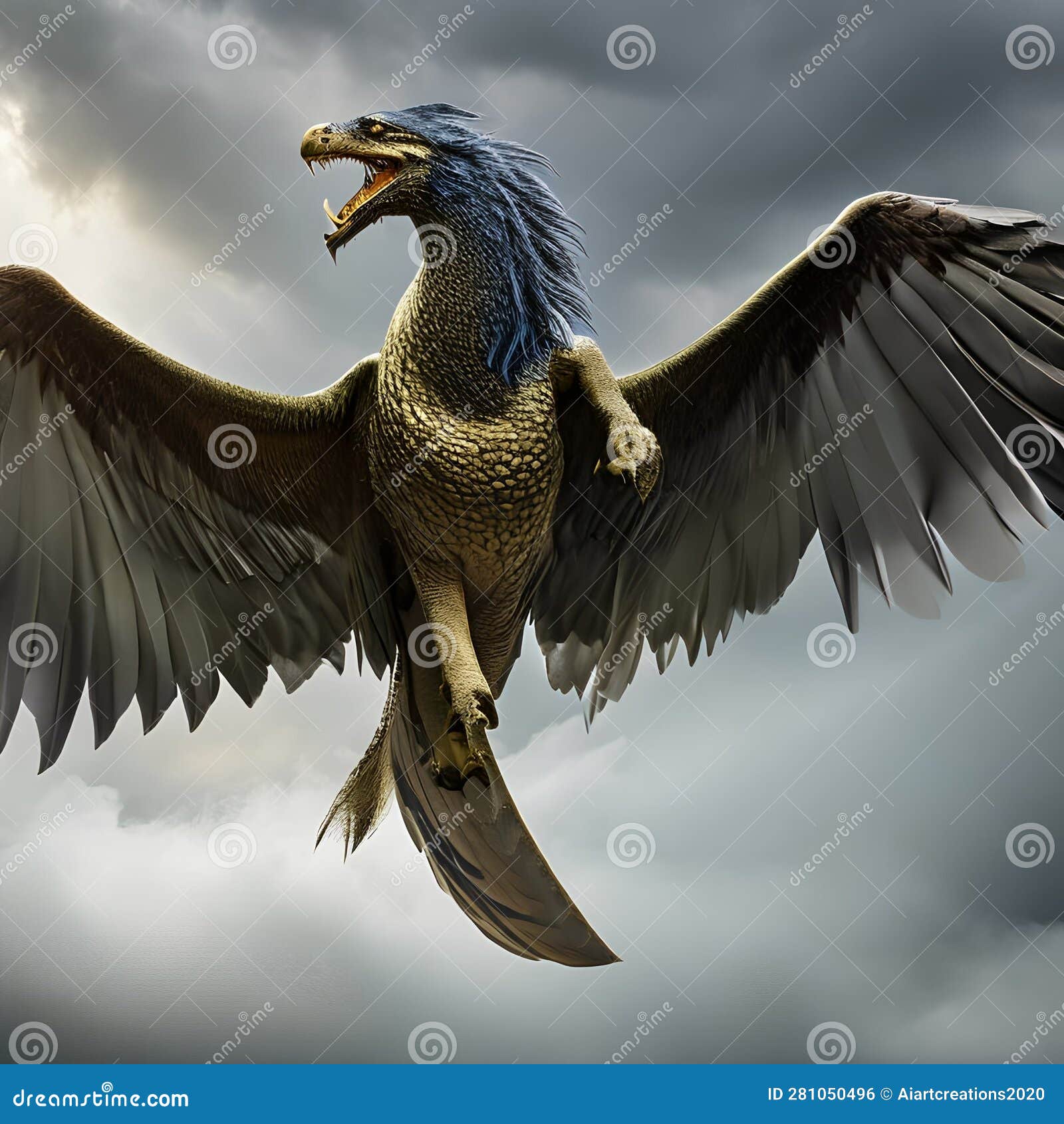 A Mythical Creature, Half-human and Half-dragon, Soaring through a ...