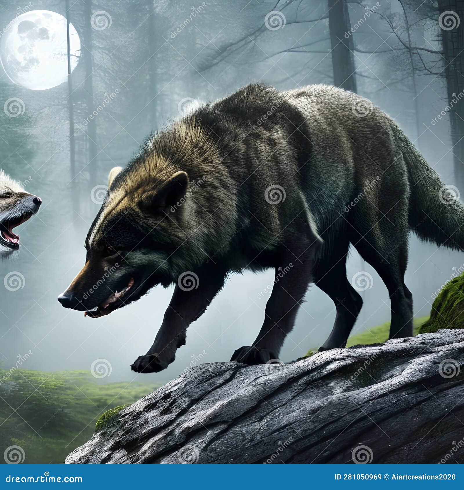 A Mythical Creature, Half-wolf and Half-dragon, Prowling through a ...