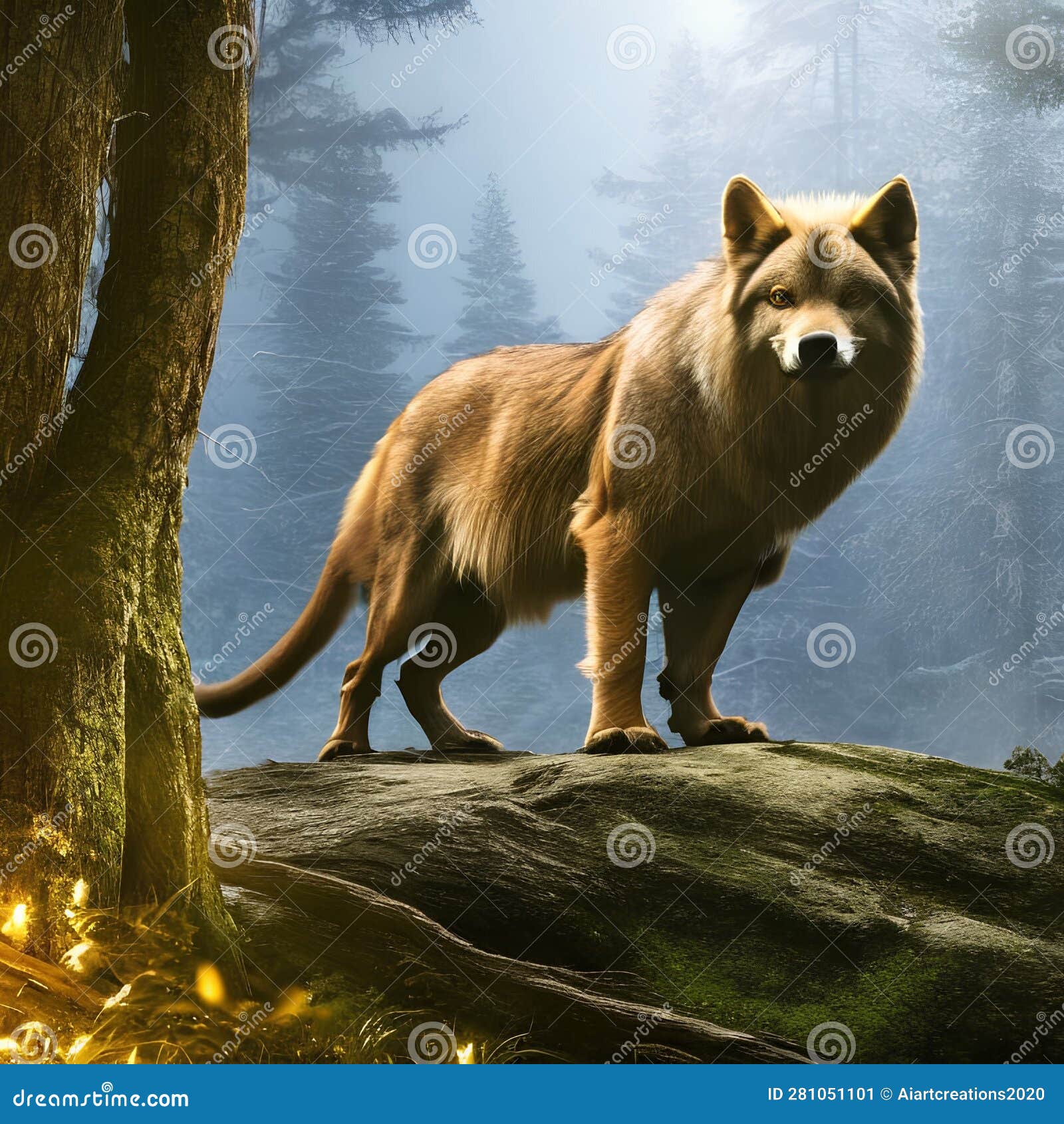 A Mythical Creature, Half-wolf and Half-dragon, Prowling through a ...