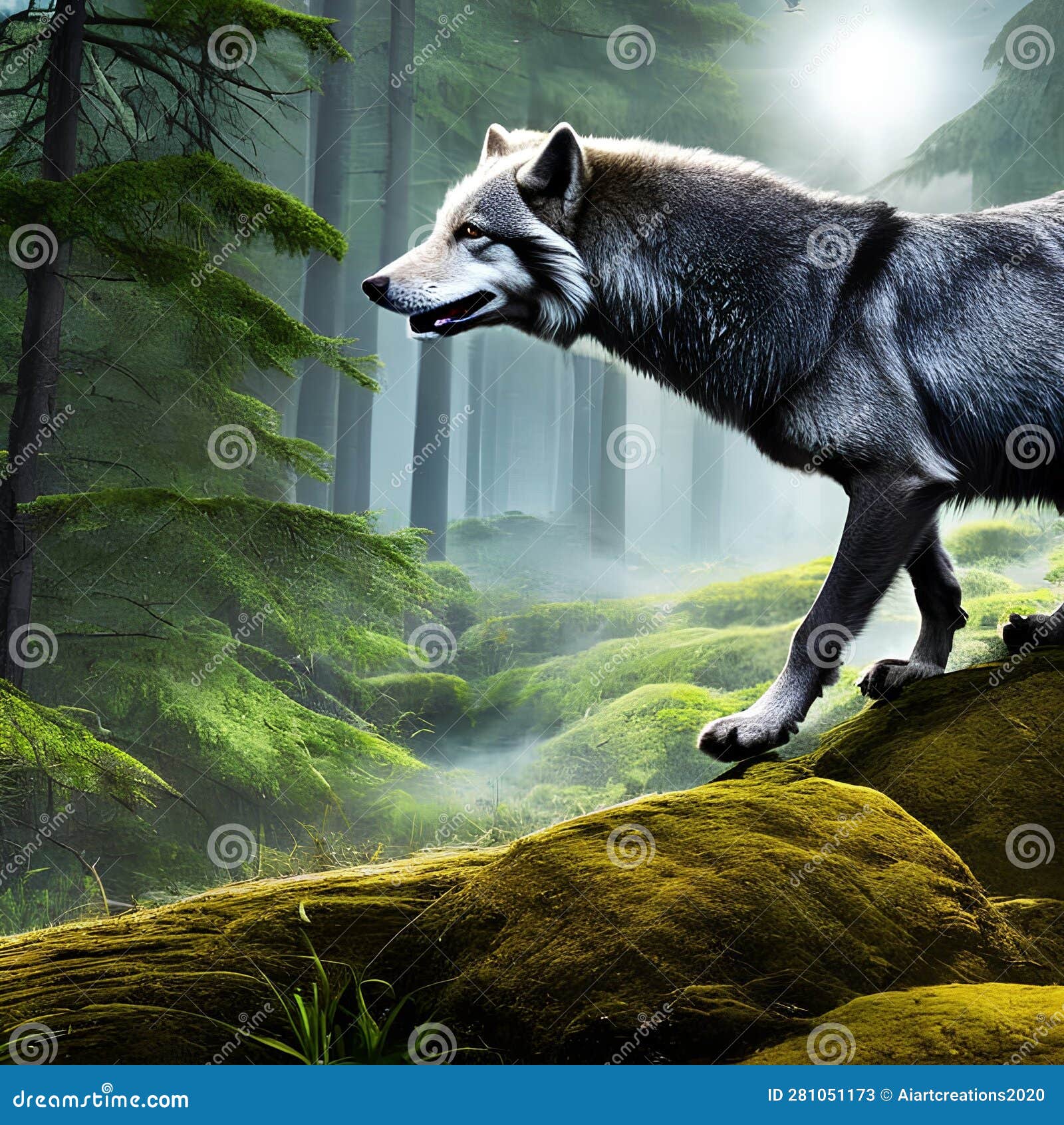 A Mythical Creature, Half-wolf and Half-dragon, Prowling through a ...