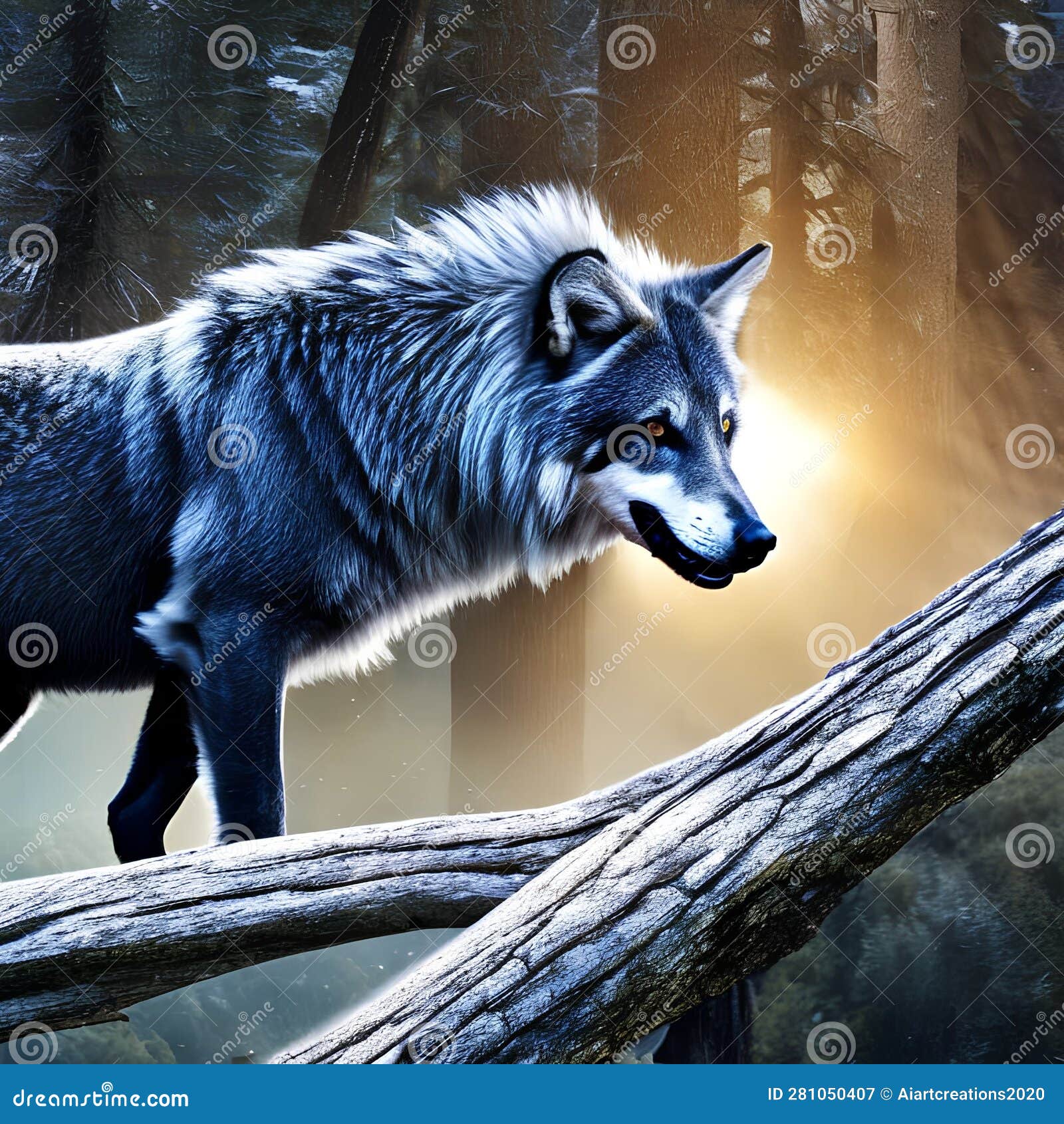 A Mythical Creature, Half-wolf and Half-dragon, Prowling through a ...