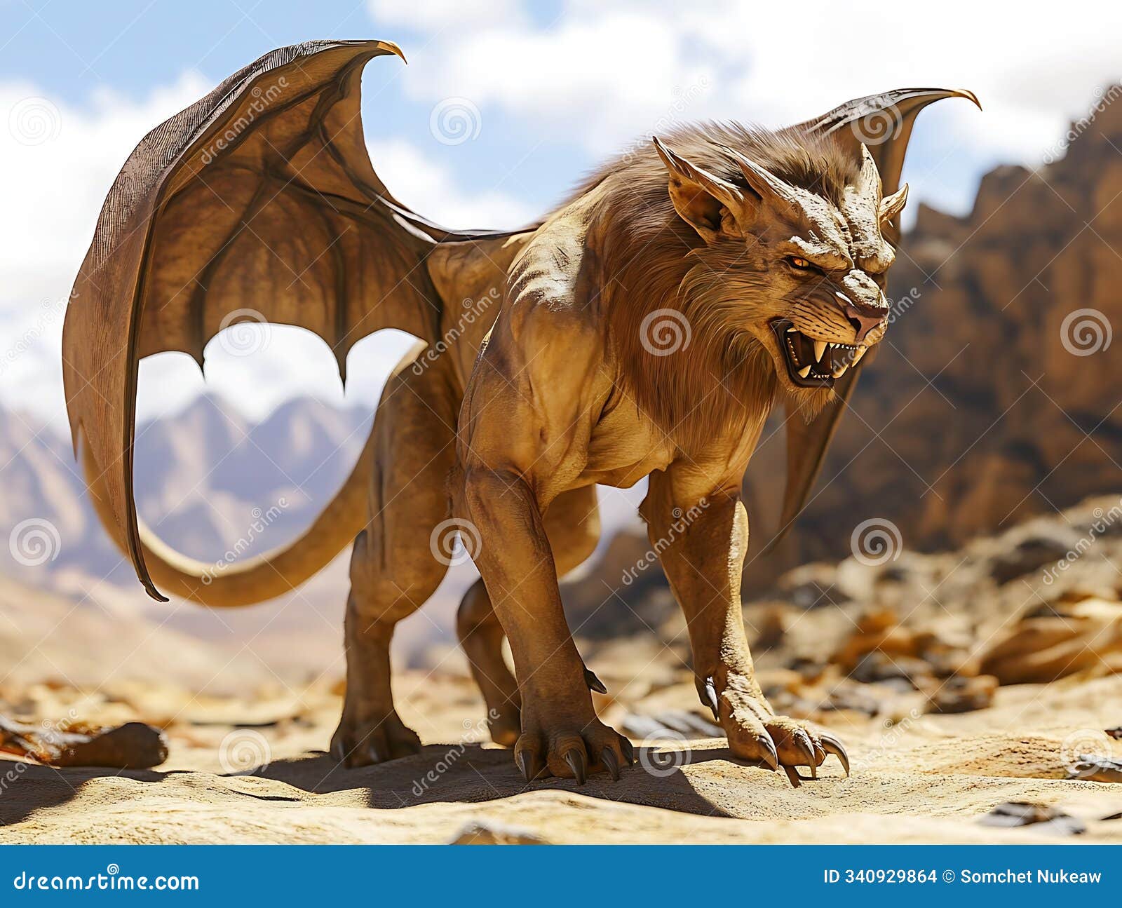 Mythical Creature with Lion Features and Majestic Wings Stock ...