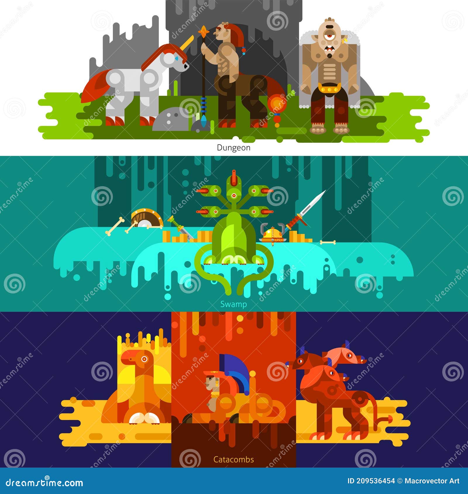 Mythical Creatures Banners Horizontal Stock Vector - Illustration of ...