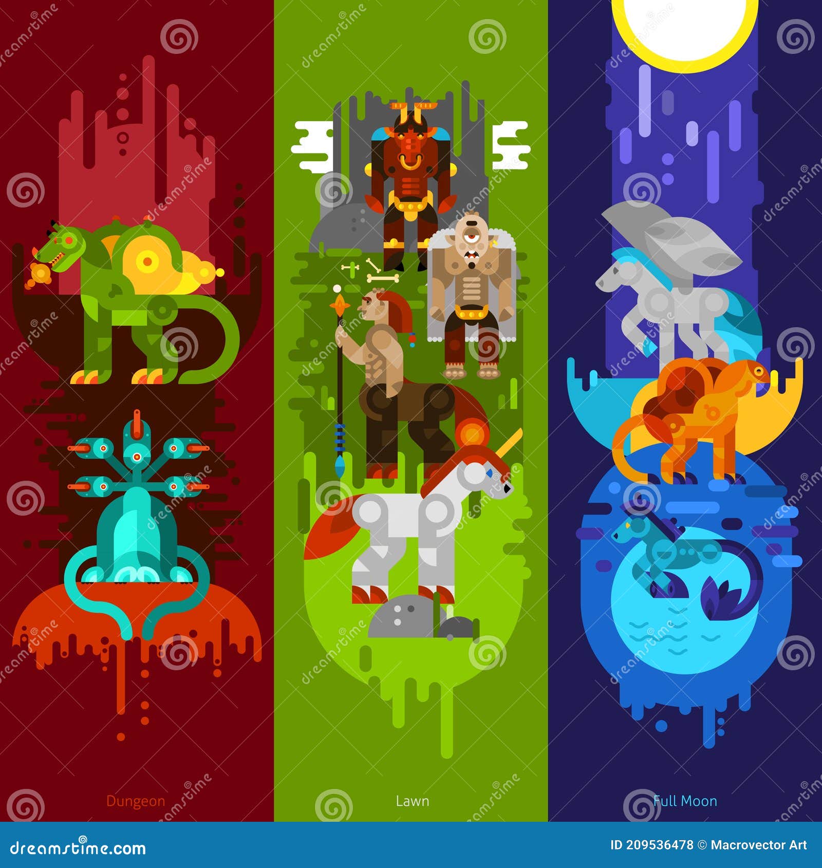 Mythical Creatures Banners Vertical Stock Vector - Illustration of ...