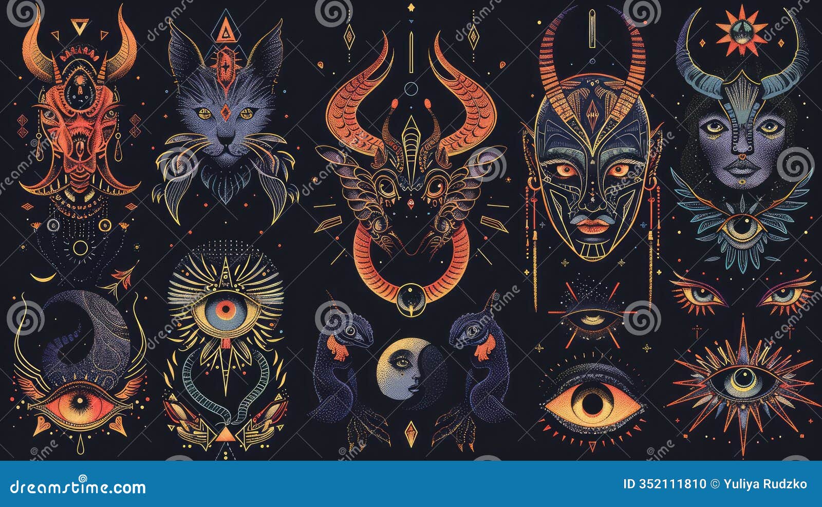Mythical Creatures and Esoteric Elements: Modern Illustration Stock ...