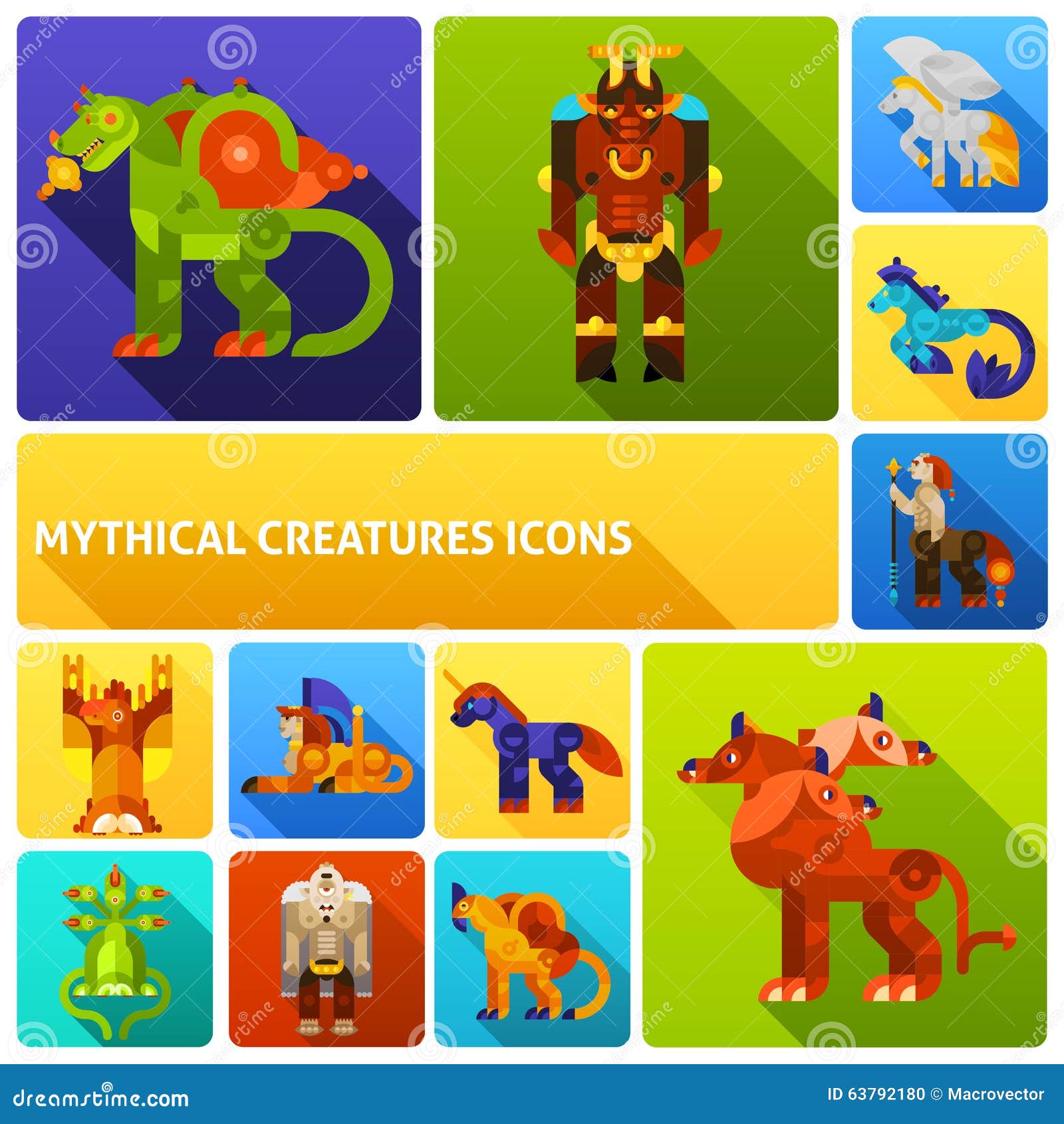Mythical Creatures Icons Set Stock Vector - Illustration of centaur ...