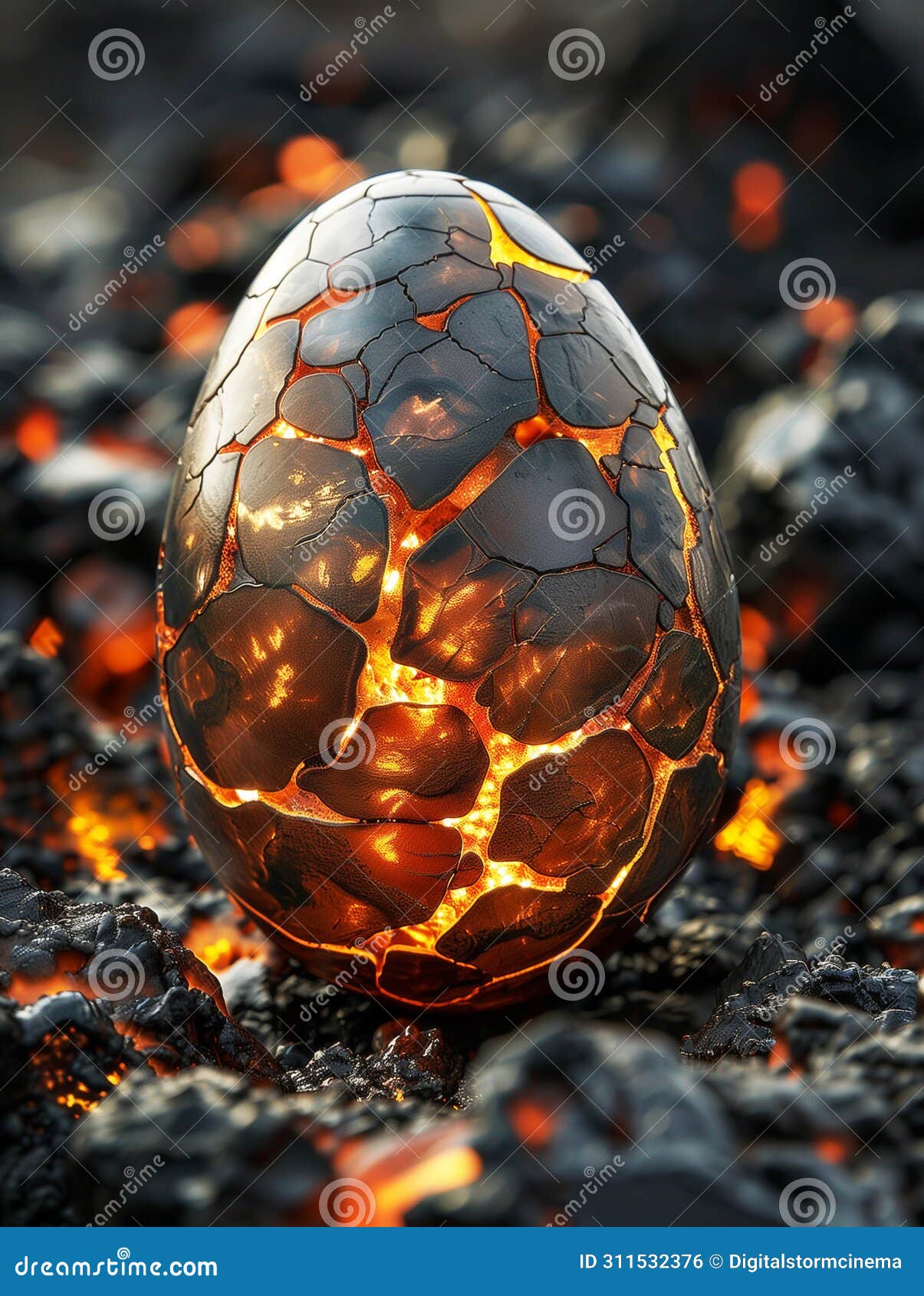 A Mythical Dragon Egg Resting on a Bed of Lava Rock Stock Illustration ...