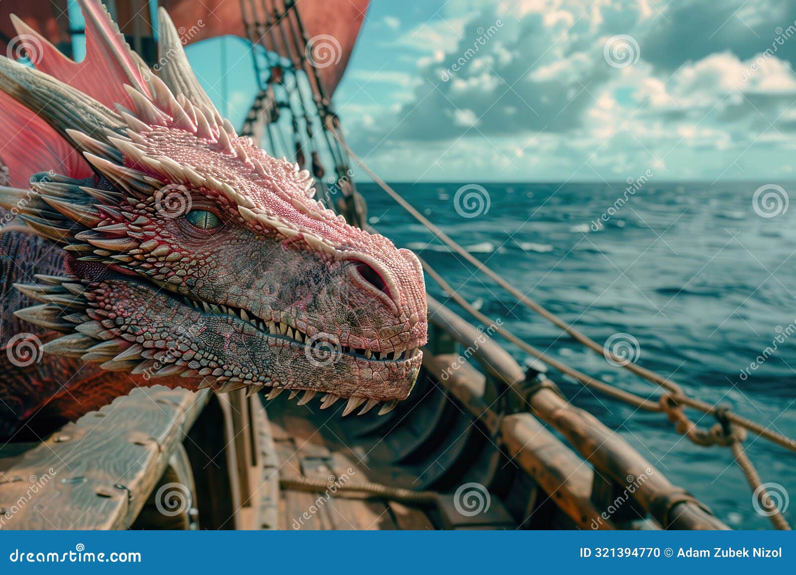 Mythical Dragon Head on a Sailing Ship Stock Illustration ...