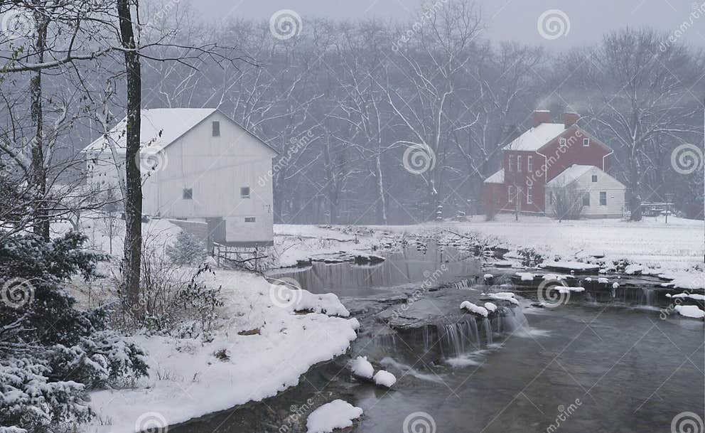 Mythical Farm in Winter Snow Stock Image - Image of overcast, barn: 7174947