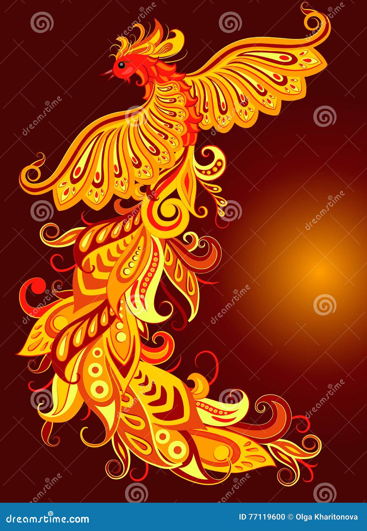 A mythical fire bird. stock vector. Illustration of flight - 77119600