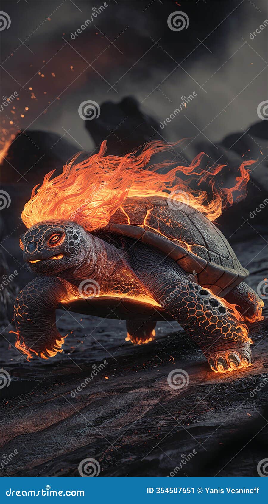 A Mythical Fire Turtle, Blending the Characteristics of a Turtle and ...