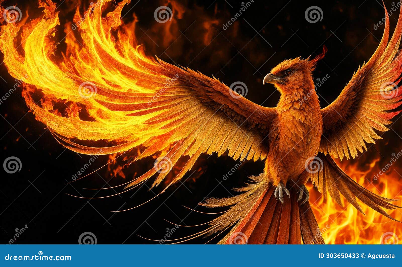 A Mythical Firebird in Full Flight, Its Wings Ablaze with the Vibrant ...