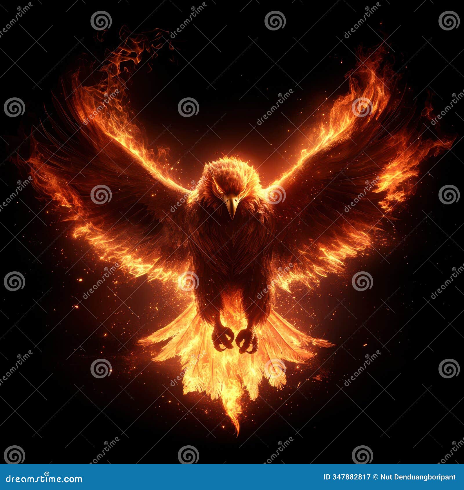 Mythical Flame Eagle with Fiery Glowing Feathers Soaring Majestically ...