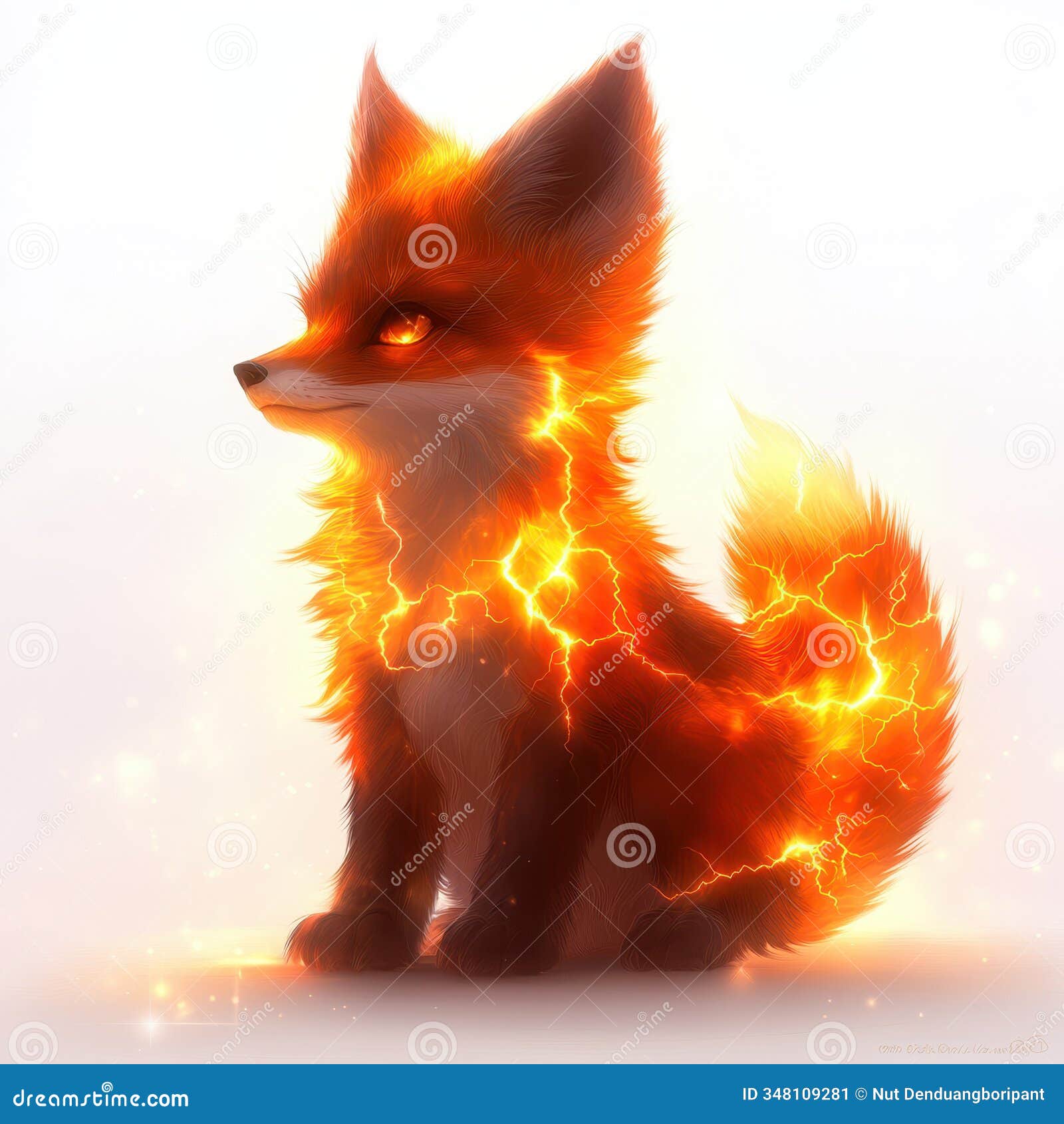 Mythical Fox with Glowing Lightning Patterns, Radiating Energy Stock ...